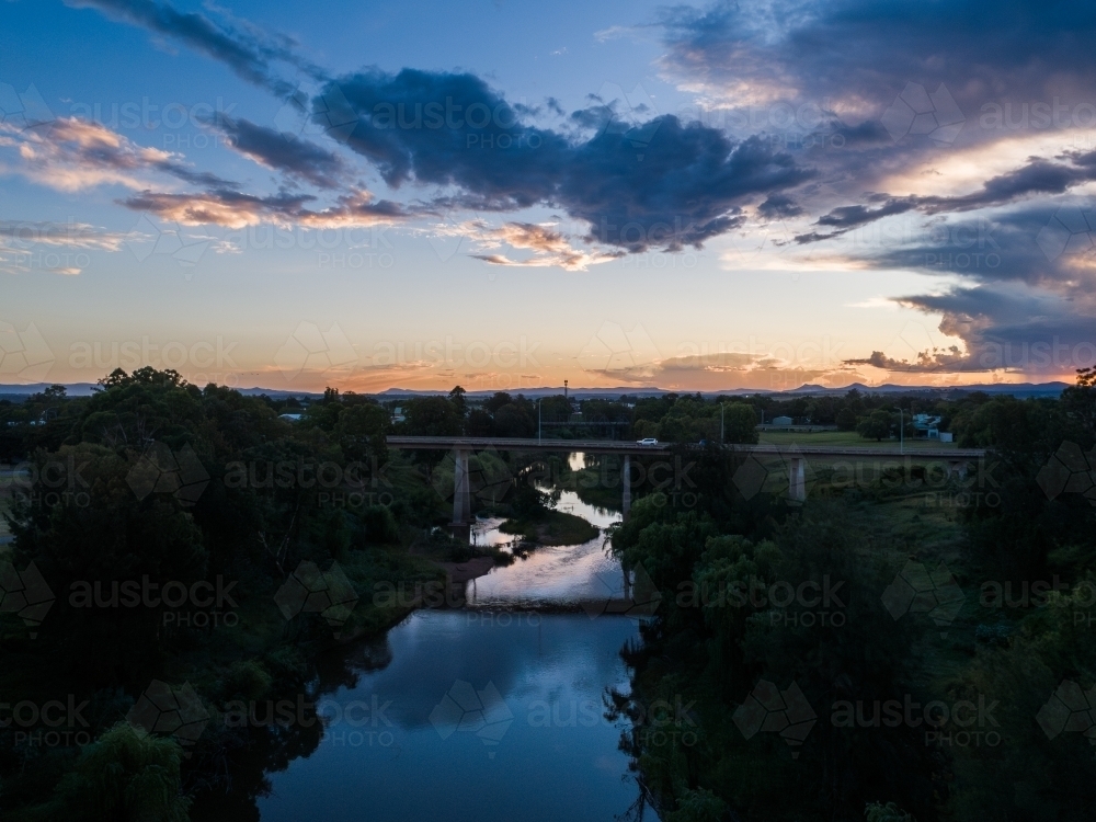 Image of Aerial view of bridges crossing Hunter River in country town ...