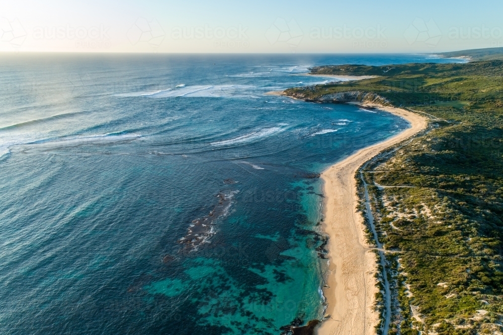 Image of Aerial view of coastline and ocean. - Austockphoto