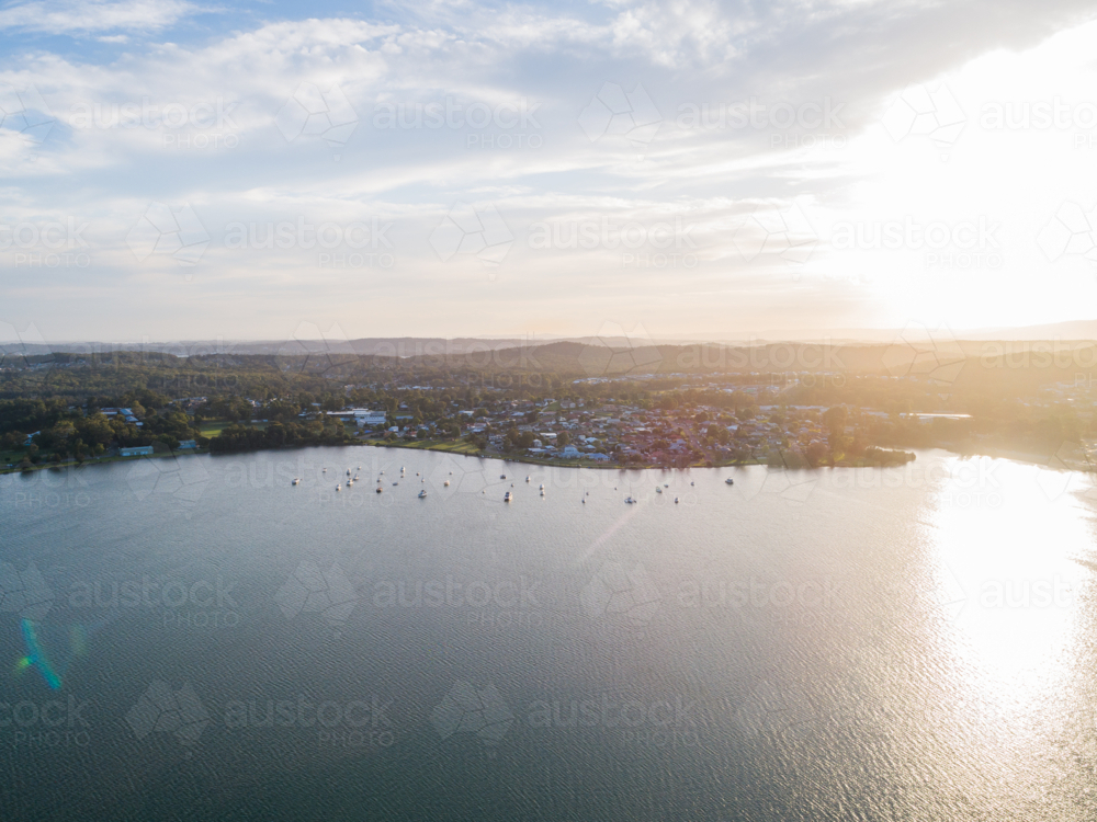 Image of Aerial view of Cockle bay at sunset with boats moored by ...