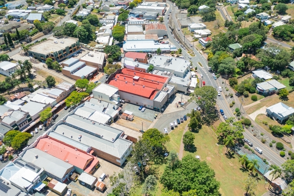 Image of Aerial view of commercial area of a regional town and ...