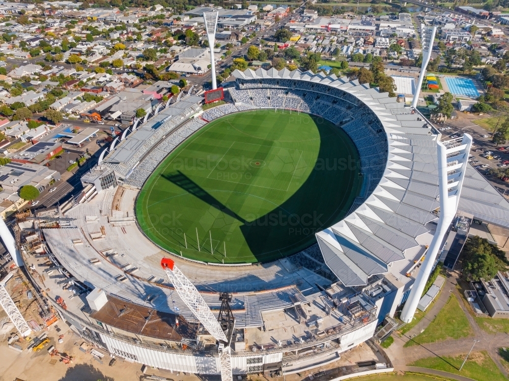 Image of Aerial view of construction on a large inner city sports arena ...