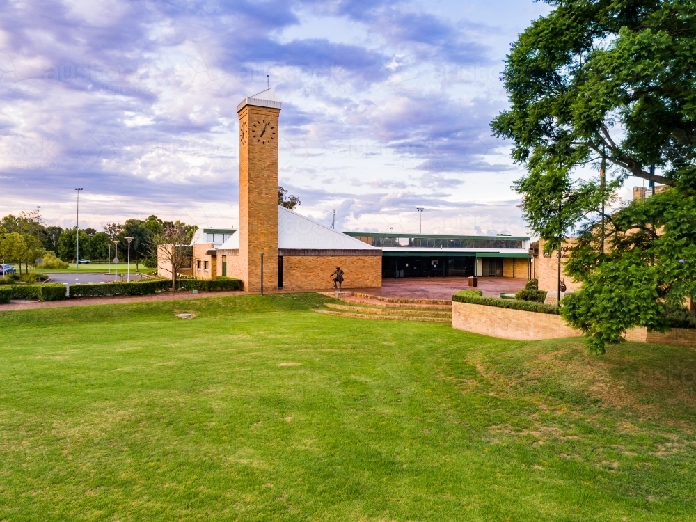 Image of Aerial view of council building civic centre and clock tower ...