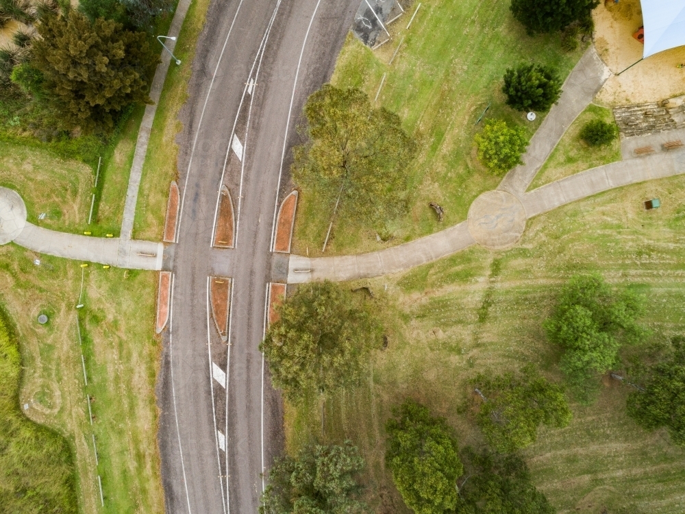 Image of Aerial view of cycleway and walking path crossing road ...