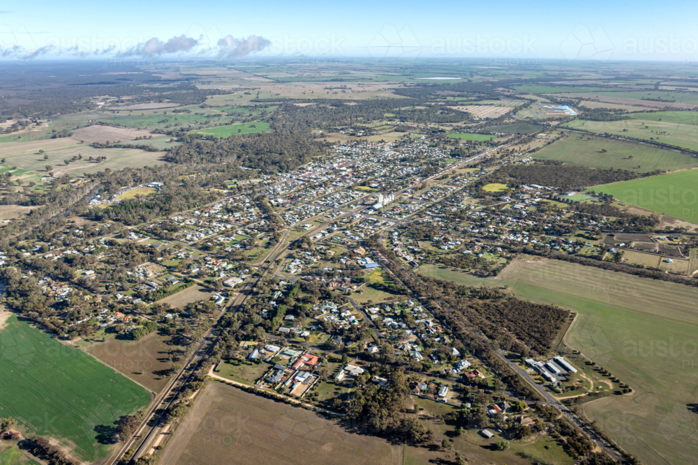 Image of Aerial view of Dimboola township surrounded by farmland ...