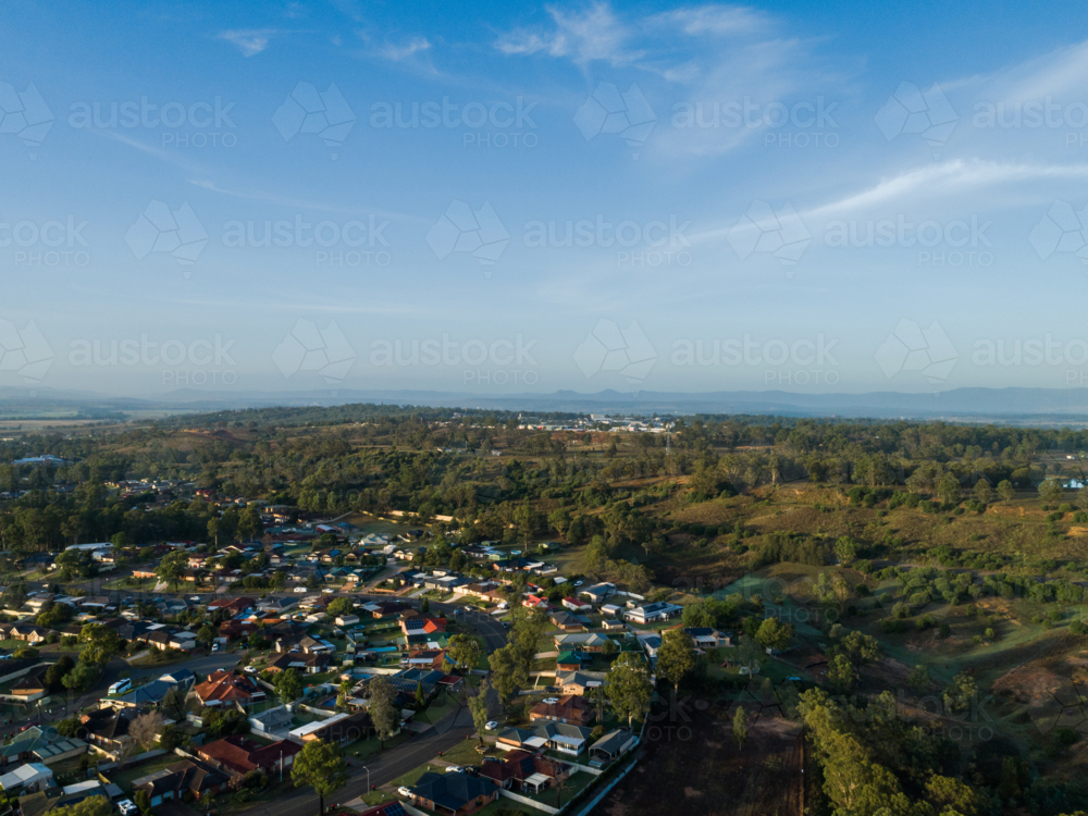 Image of Aerial view of edge of town where bush meets developed land in ...