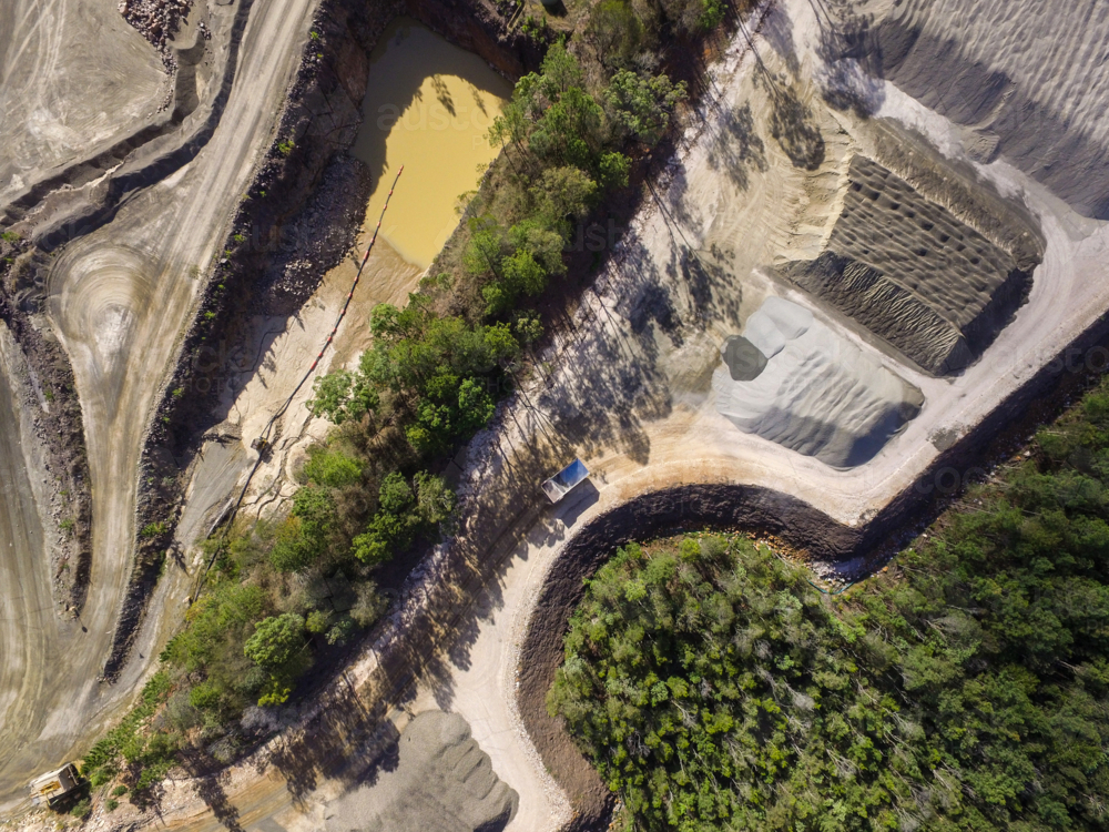 Image of Aerial view of gravel and sand quarry. - Austockphoto