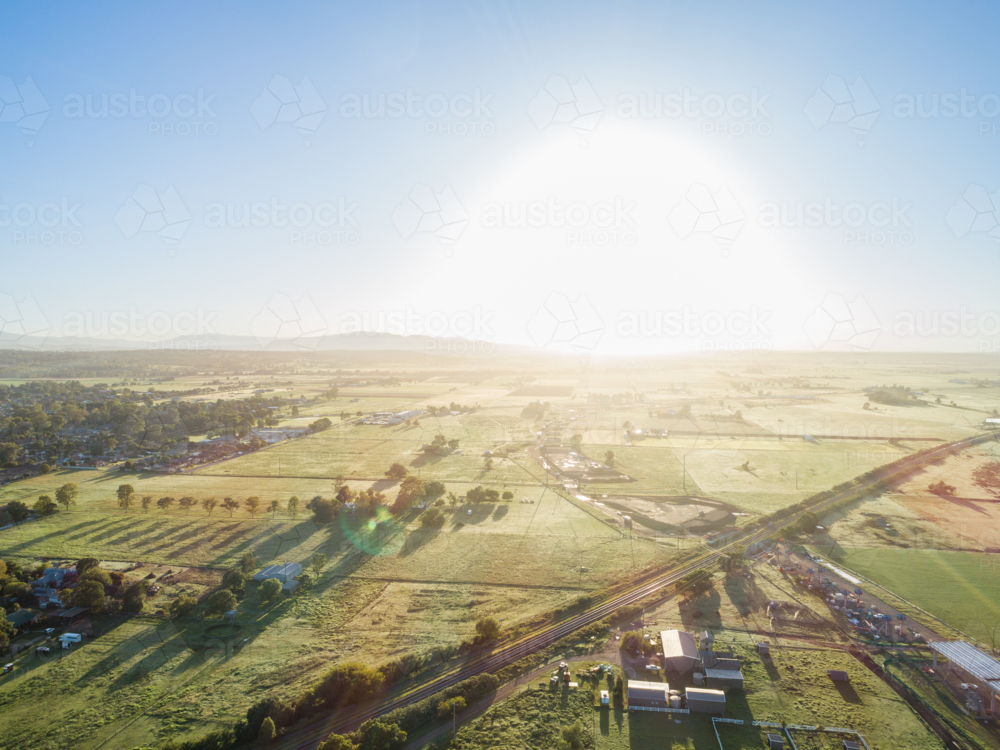 Image of Aerial view of green farmland in Singleton with beginnings of ...