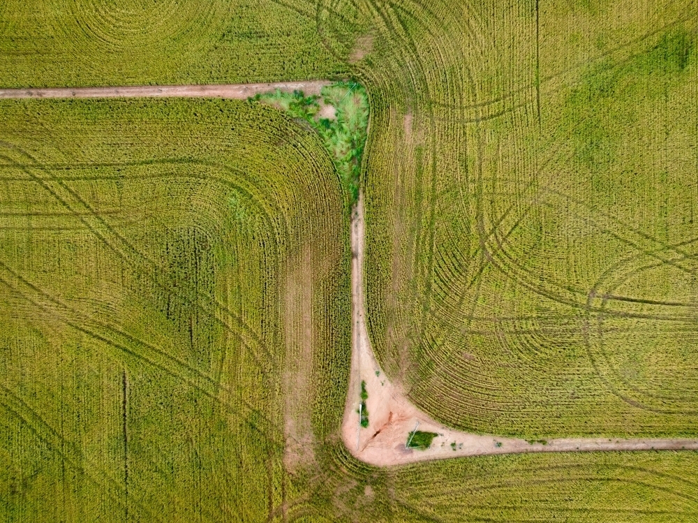 Image of Aerial view of harvester lines and patterns in a rural paddock ...