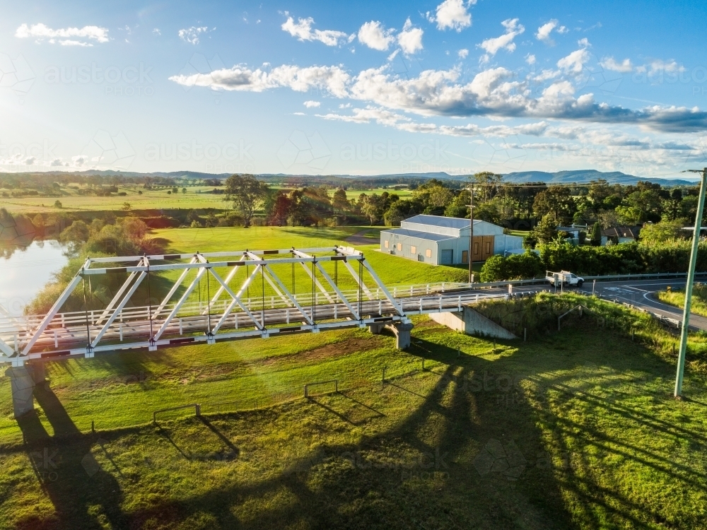 Image of Aerial view of heritage listed bridge in green landscape on ...