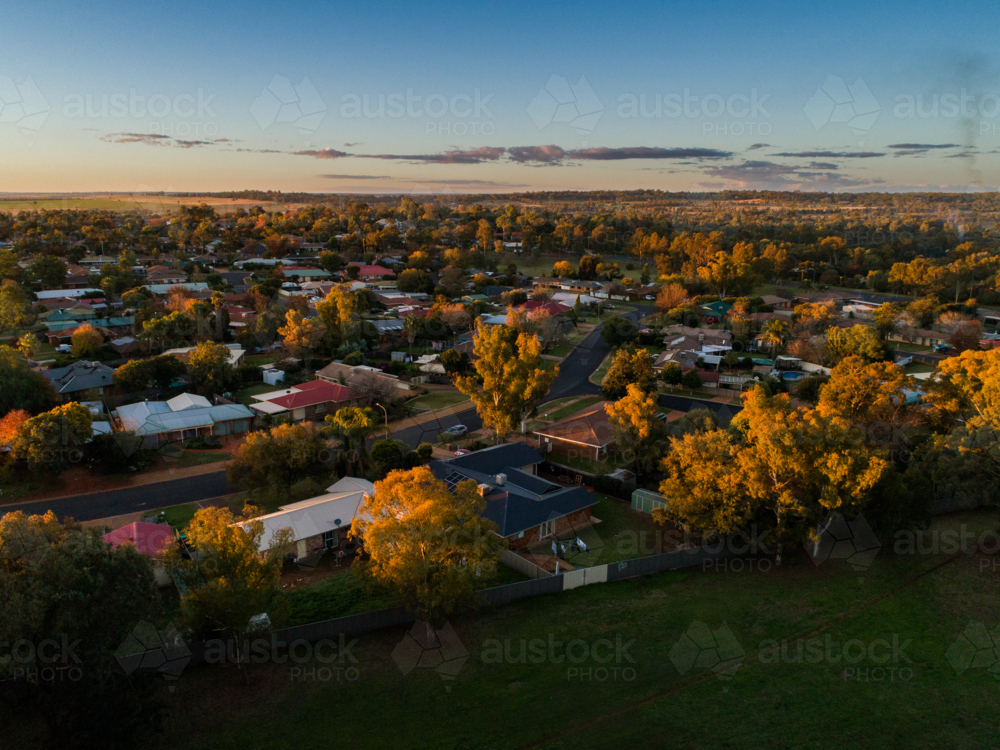 Image of Aerial view of homes in housing area of Dubbo at sunset beside ...