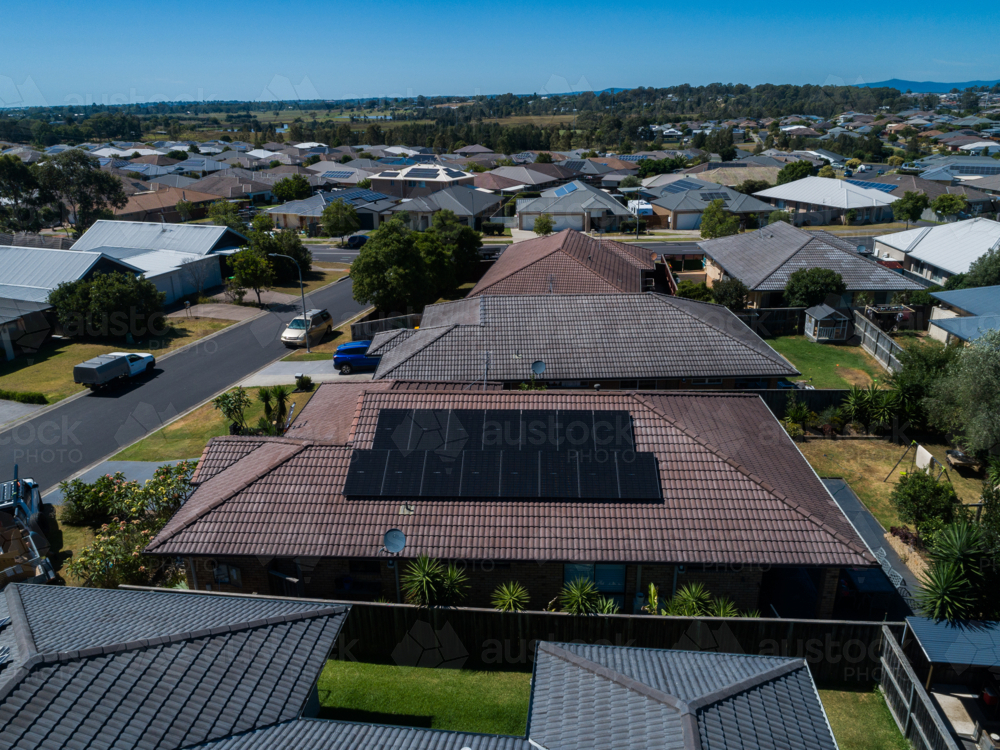 Image of Aerial view of house in Australian suburbia with newly ...