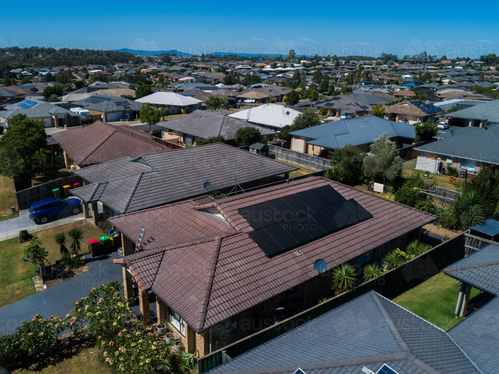 Image of Aerial view of house in Australian suburbia with newly ...