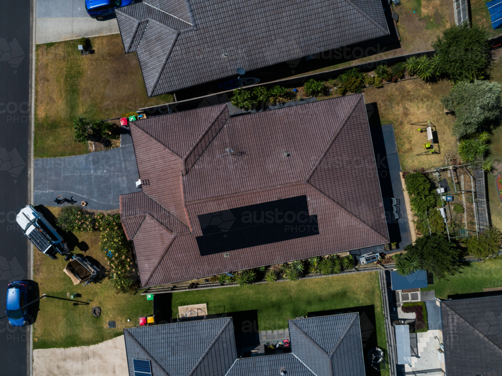 Image of Aerial view of house in Australian suburbia with newly ...
