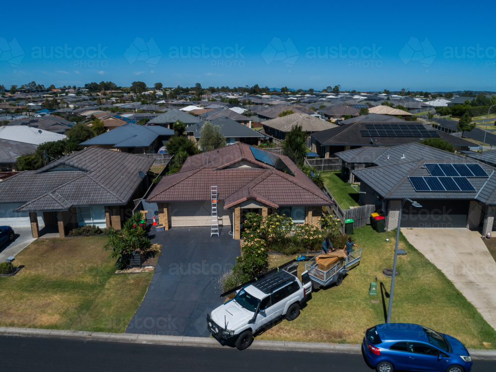 Image of Aerial view of house in Australian suburbia with newly ...