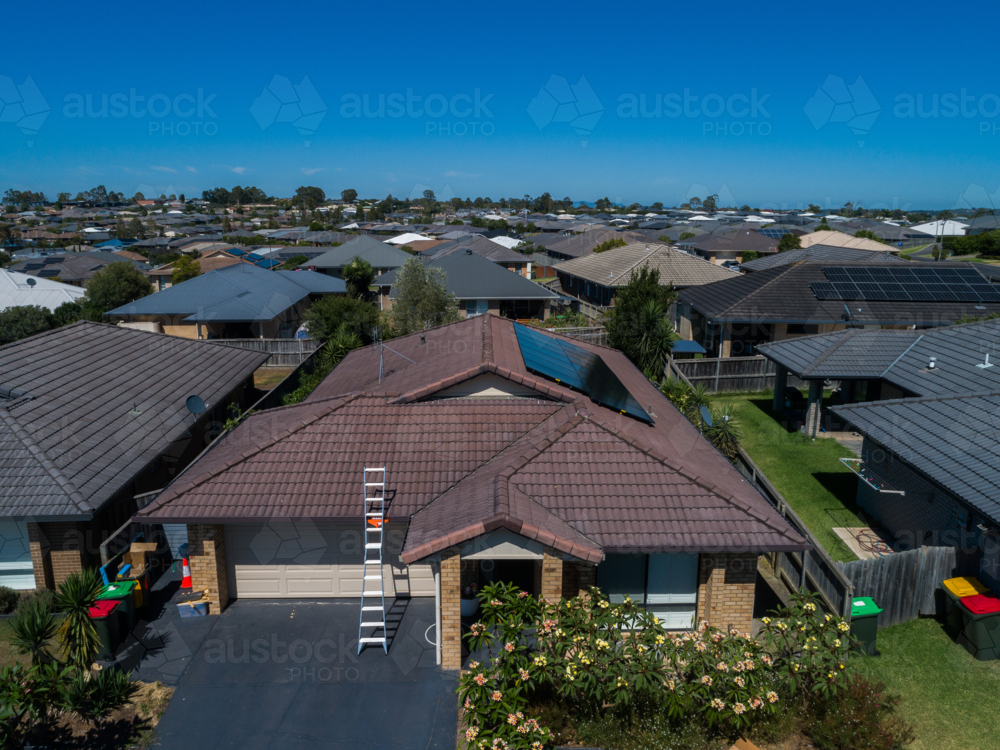 Image of Aerial view of house in Australian suburbia with newly ...