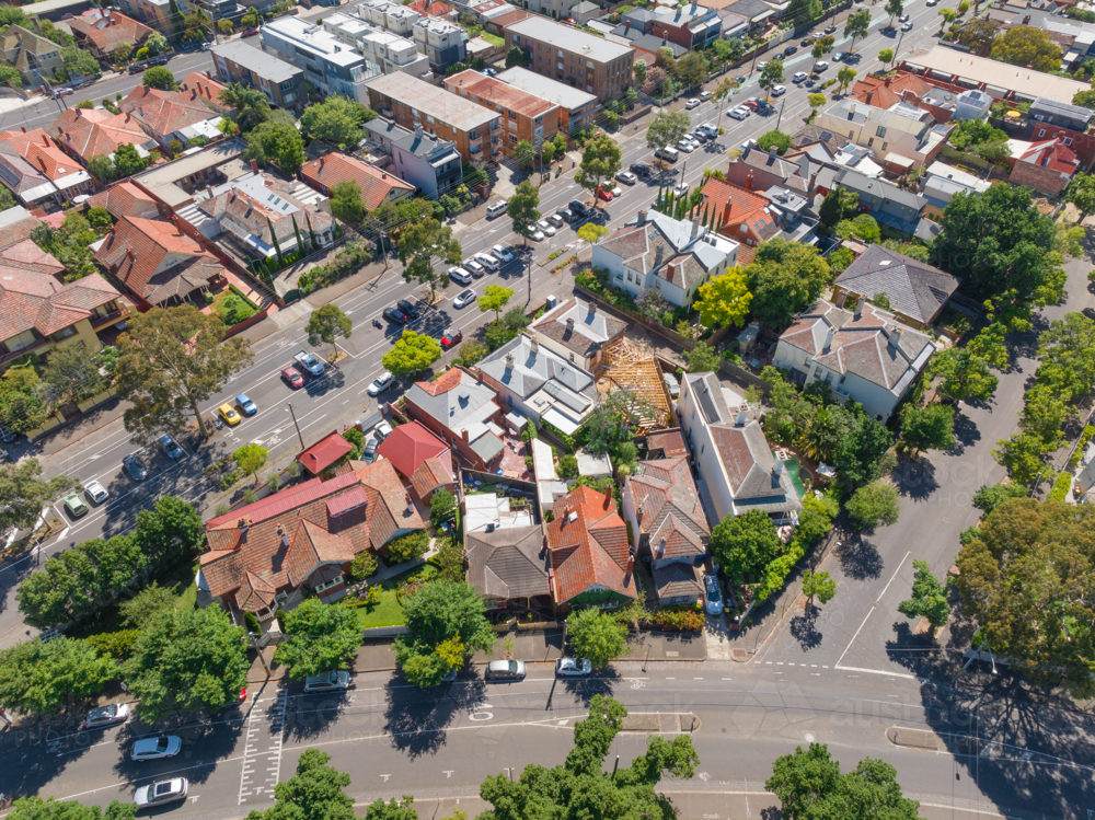 Image of Aerial view of houses on an irregular shaped inner city block ...