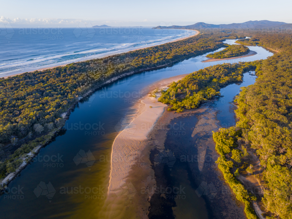 Image of Aerial view of islands and channels in coastal river system ...