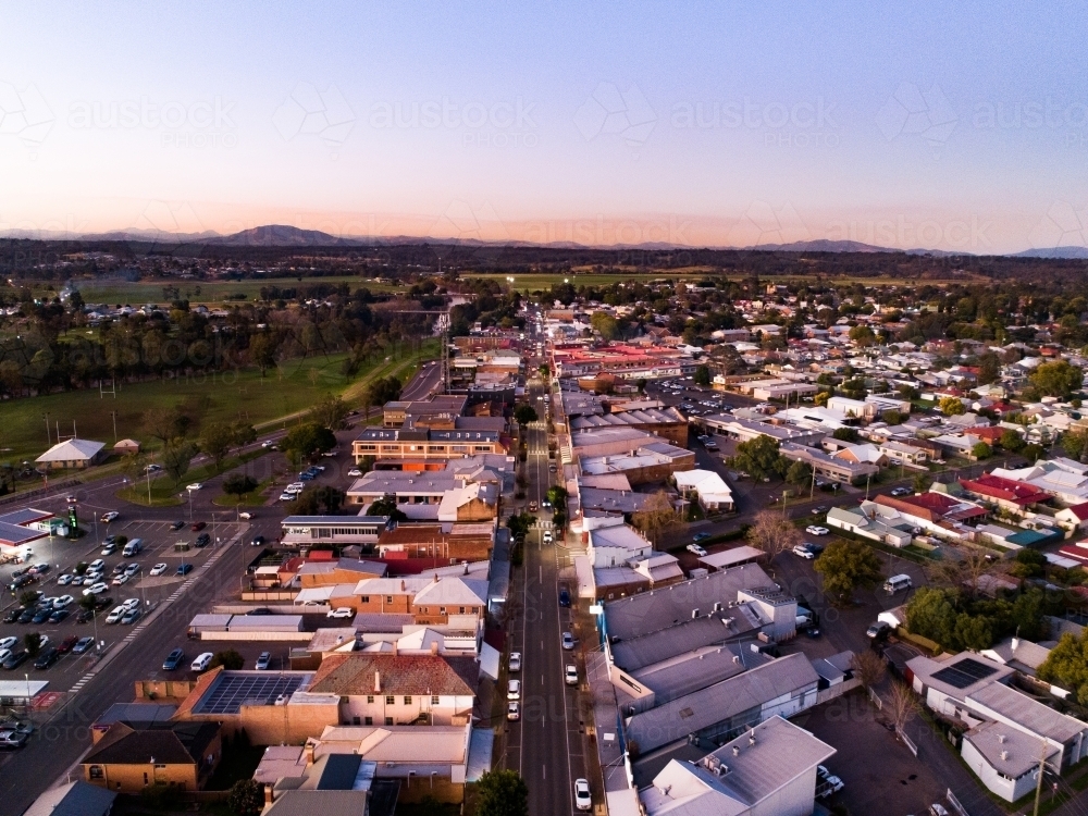 Image of Aerial view of John Street main shop district in small town of ...