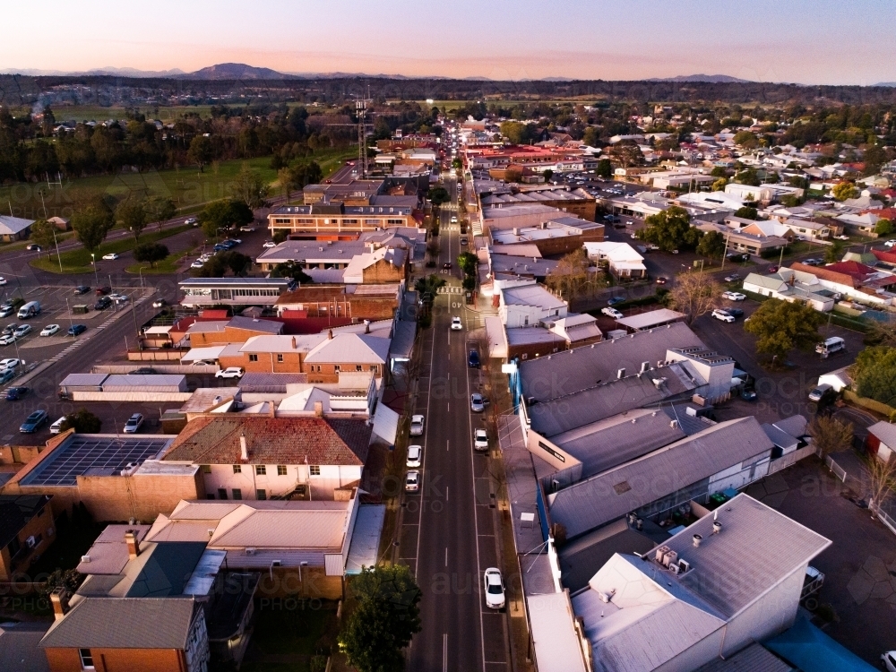 Image of Aerial view of John Street main shop district in small town of ...