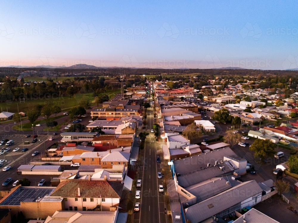 Image of Aerial view of John Street main shop district in small town of ...
