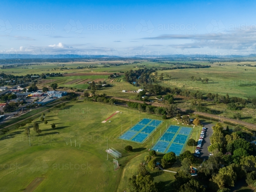 Image of Aerial view of long jump track and pit at Cook Park beside ...