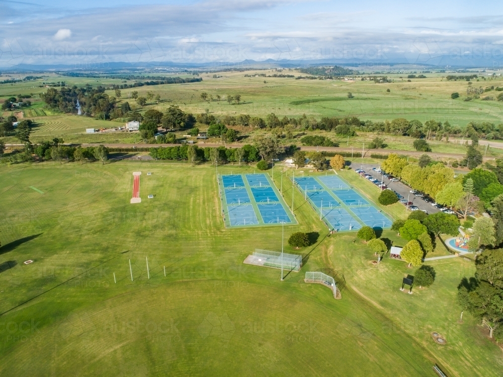 Image of Aerial view of long jump track and pit at Cook Park beside ...