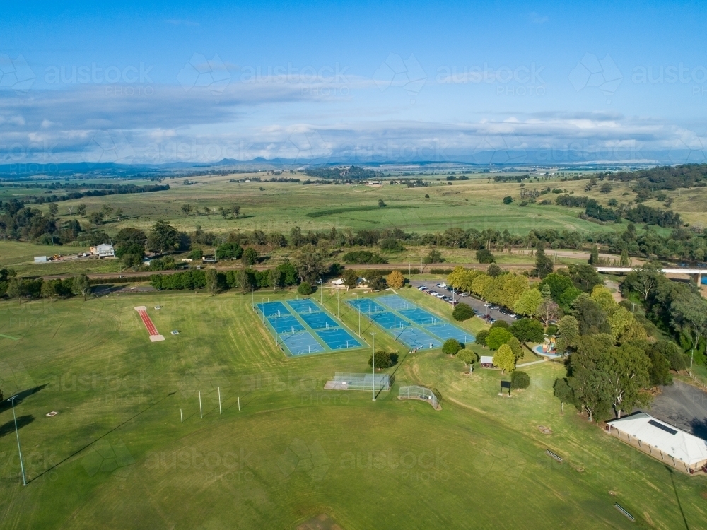 Image of Aerial view of long jump track and pit at Cook Park beside ...