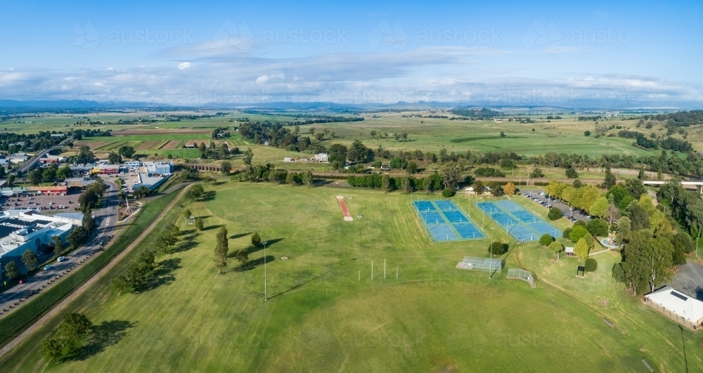Image of Aerial view of long jump track and pit at Cook Park beside ...