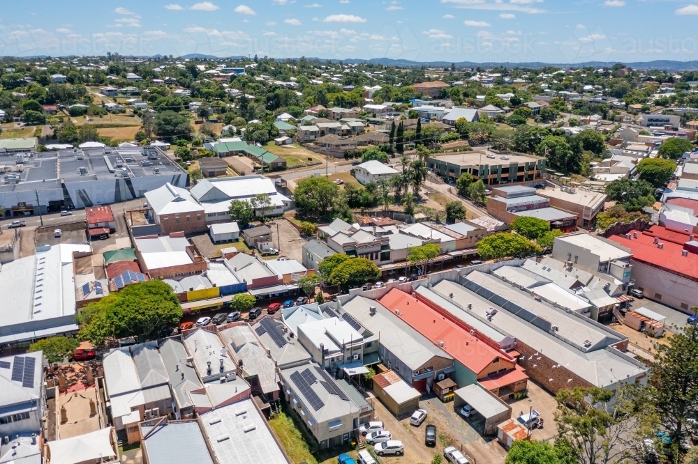 Image of Aerial view of main shopping precinct in a regional town ...
