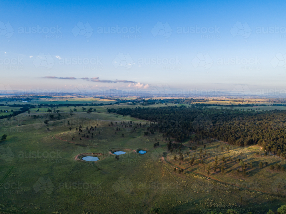 Image of Aerial view of Mount Thorley scenery with three dams in rural ...