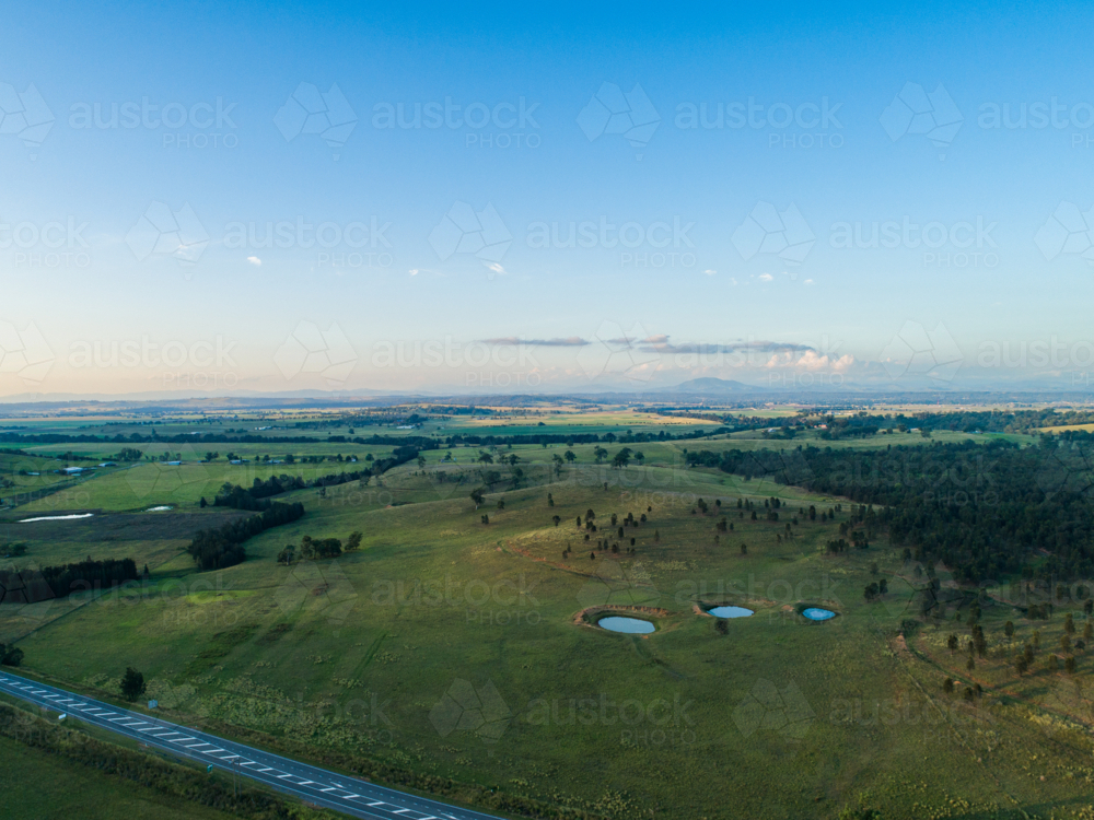 Image of Aerial view of Mount Thorley scenery with three dams in rural ...