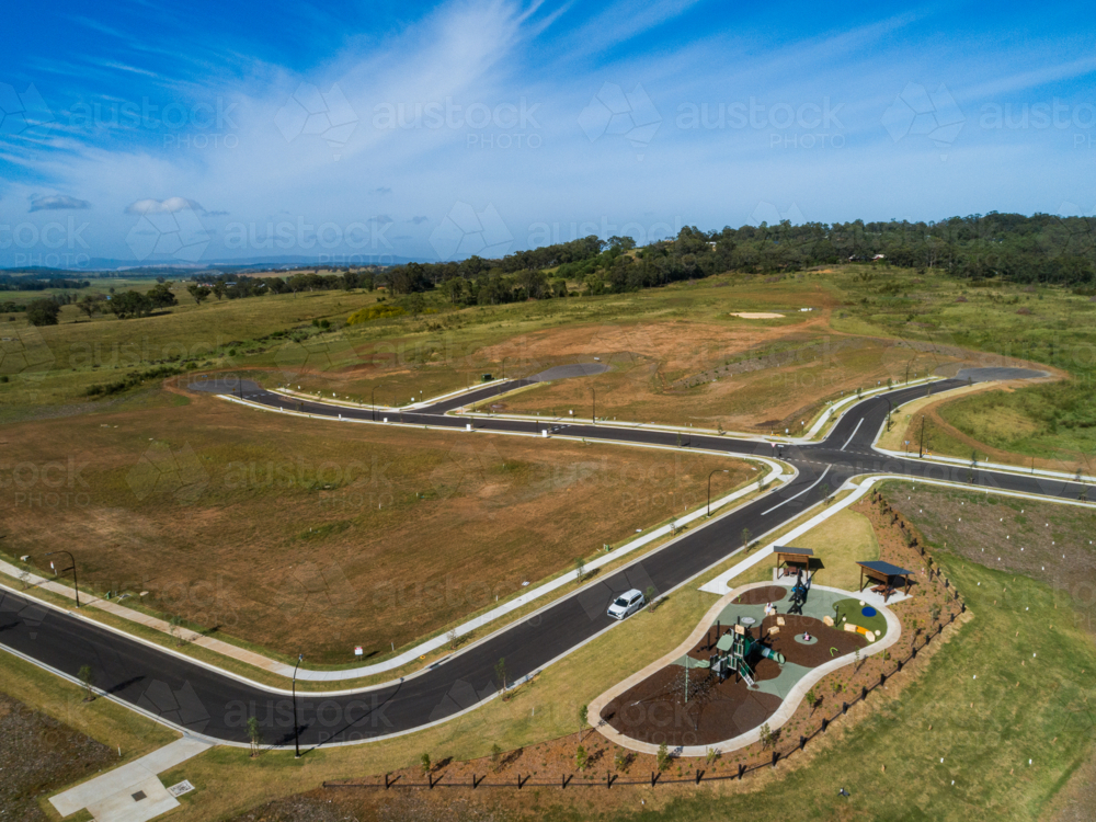 Image of Aerial view of new housing development area with roads and ...