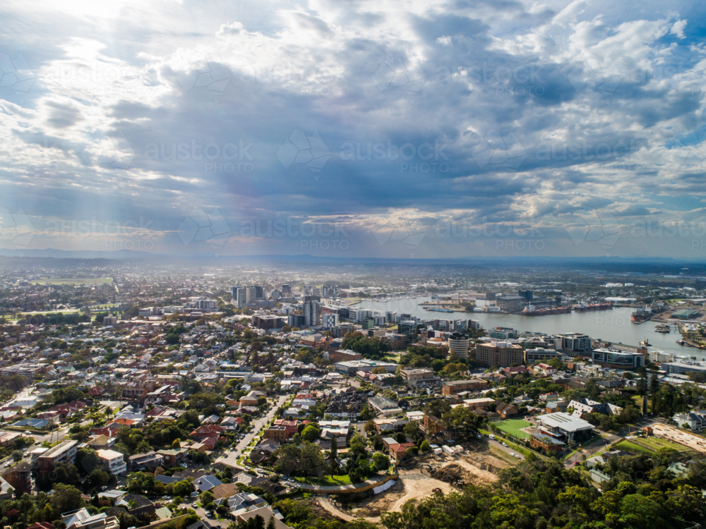 Image of Aerial view of Newcastle city houses and apartments in urban ...
