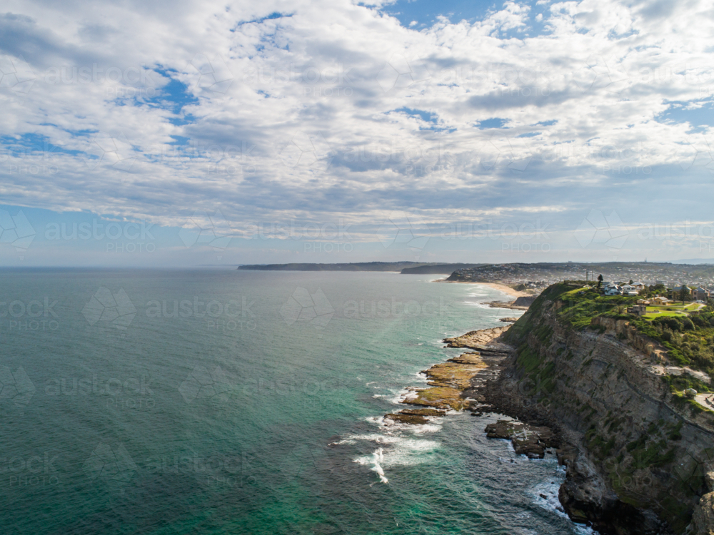Image of Aerial view of Newcastle coastline with cliff to ocean waters ...