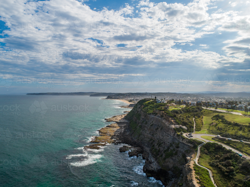 Image of Aerial view of Newcastle coastline with cliff to ocean waters ...