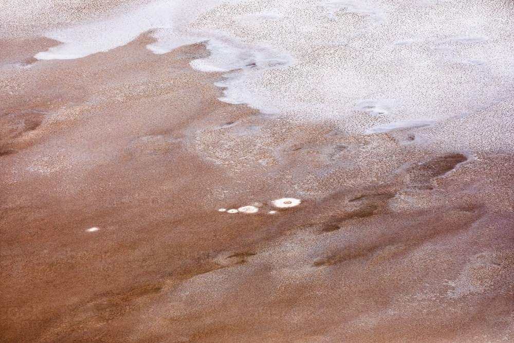 Image of aerial view of outback salt lake - Austockphoto
