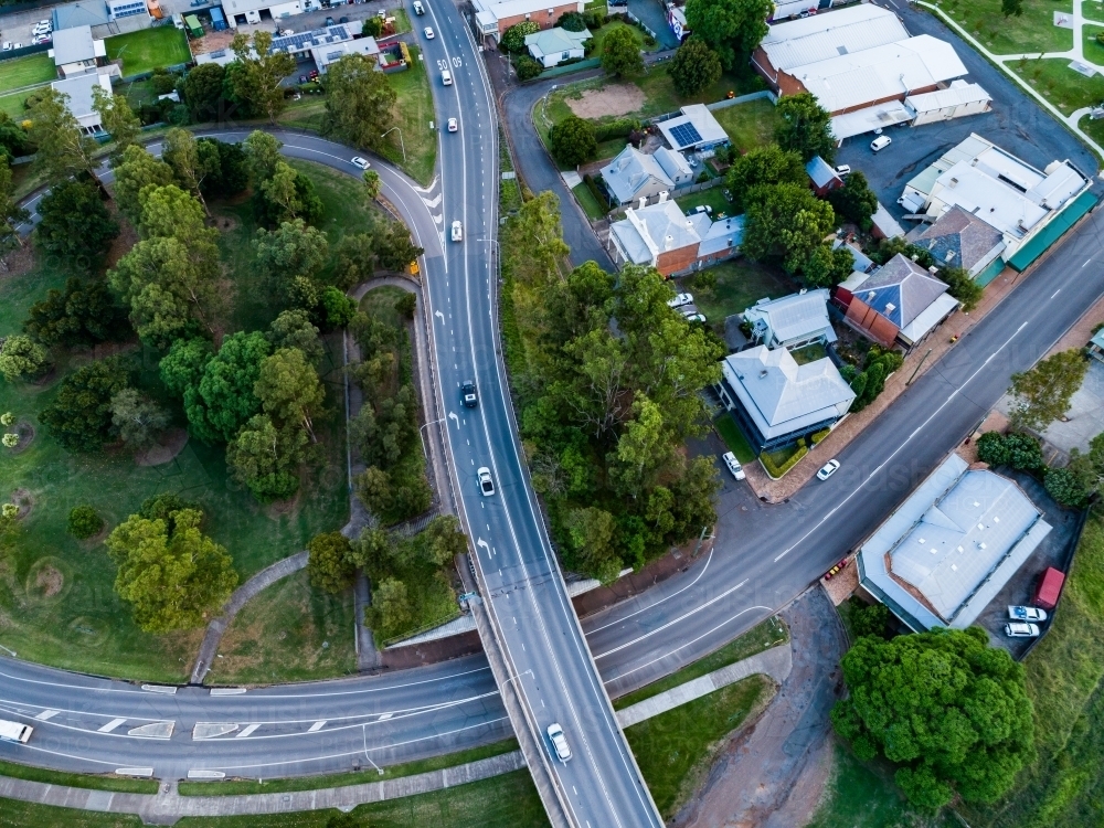 Image of Aerial view of overpass bridge with roads crossing of highway ...