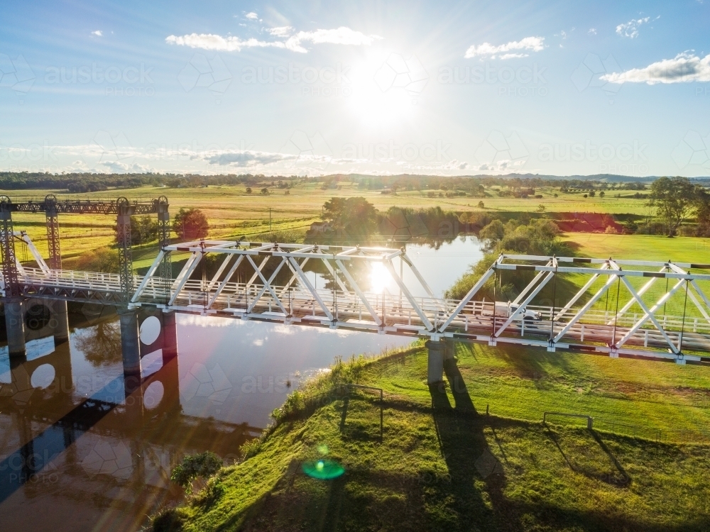 Image of Aerial view of Paterson River and heritage listed bridge in ...
