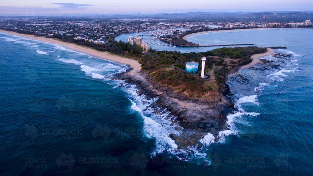 Image of Aerial view of Point Cartwright lighthouse and water tank ...