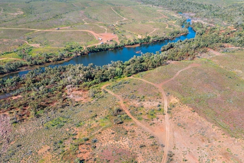 Image of aerial view of river in the pilbara with waterhole and rest ...