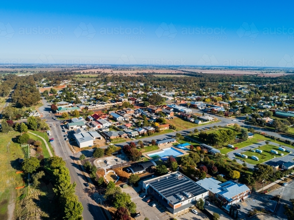 Image of Aerial view of rural country town in bright sunlight ...