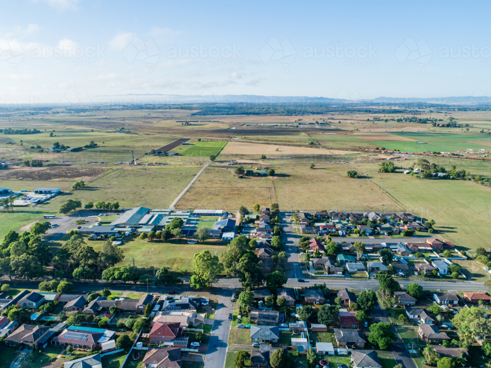 Image of Aerial view of Singleton Christian College school at edge of ...