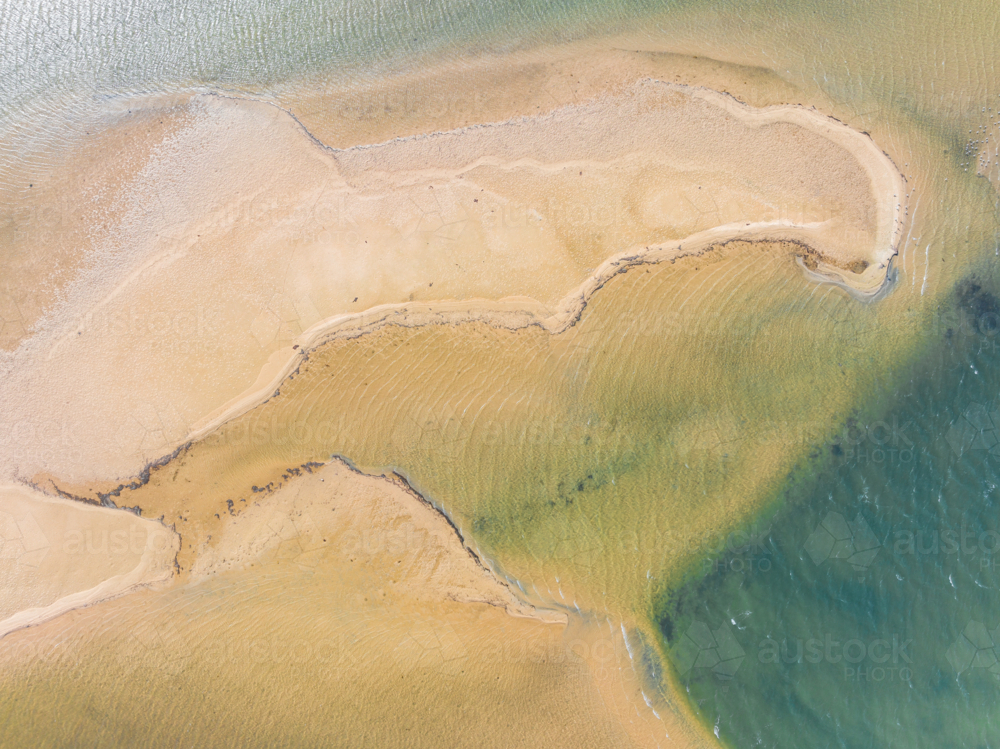 Image of Aerial view of streams and and sand bars in a coastal lake ...