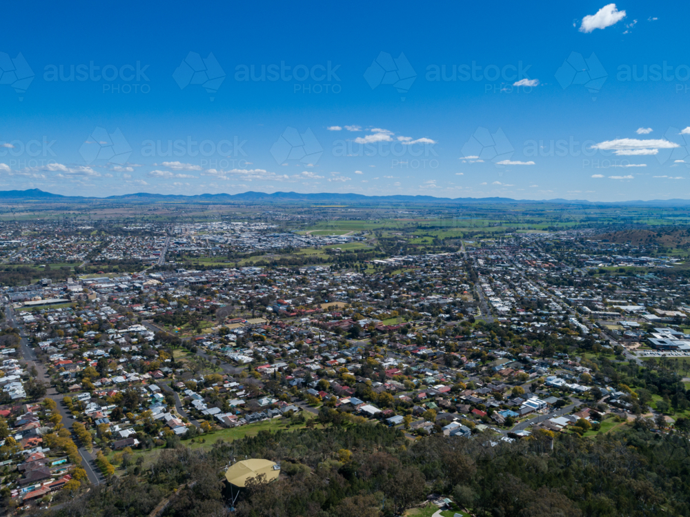 Image of Aerial view of streets and houses from Oxley Scenic Lookout ...