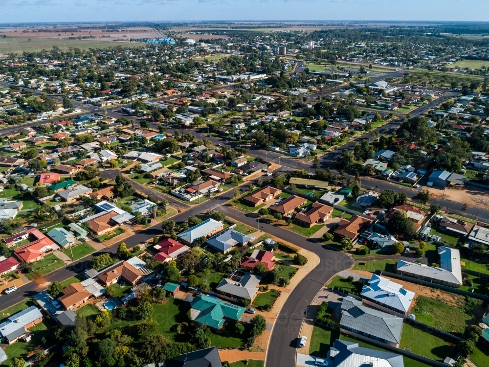 Image of Aerial view of streets and houses in rural country town in NSW ...