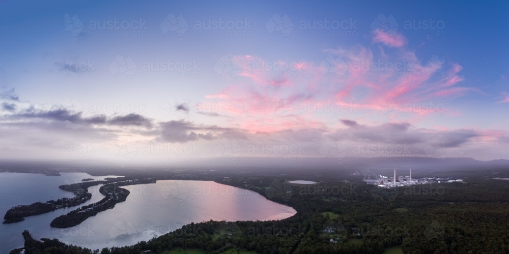 Image of Aerial view of sunset over Eraring Power Station on Lake ...
