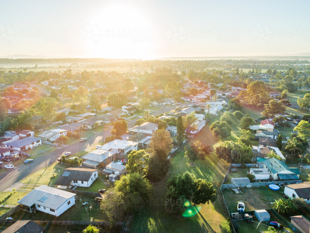 Image of Aerial view of sunshine over houses in Singleton Heights ...