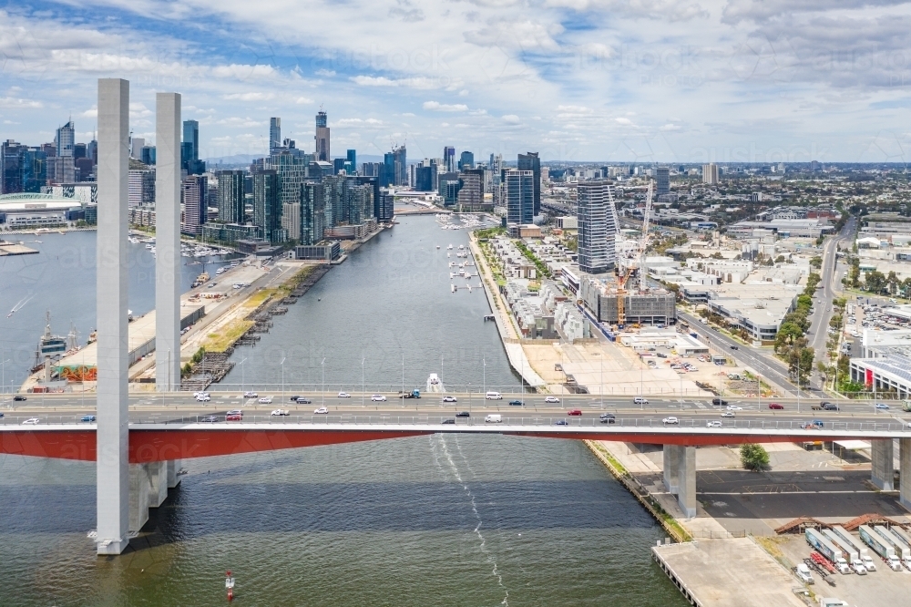 Image of Aerial view of the Bolte Bridge over the Yarra River and ...