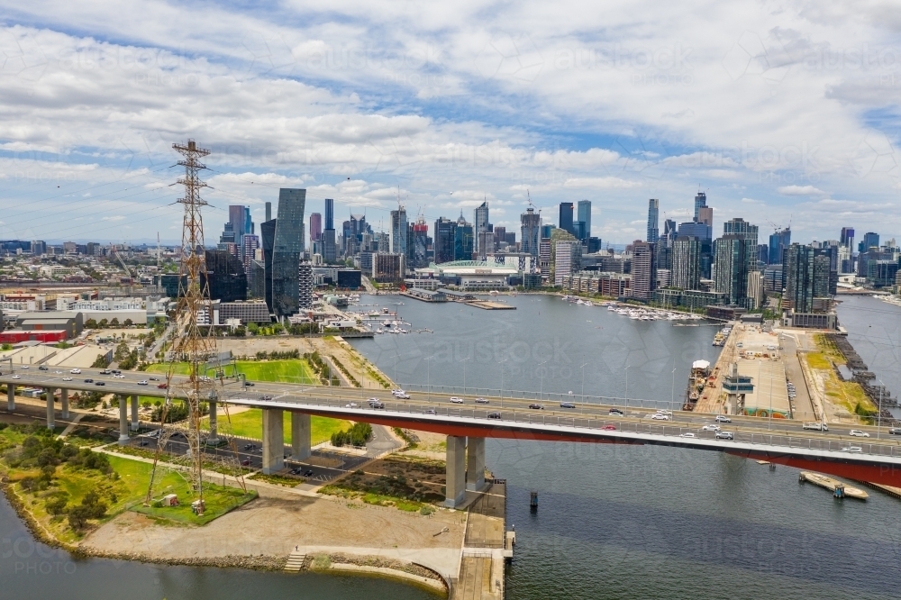 Image of Aerial view of the Bolte Bridge over the Yarra River and ...