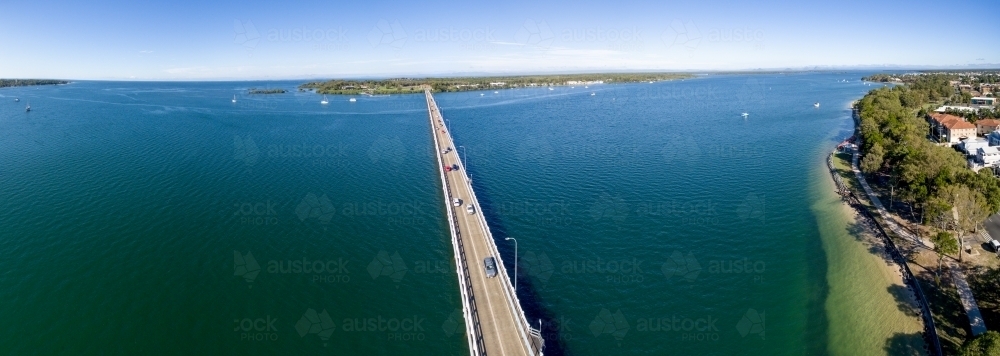 Image of Aerial view of the Bribie Island bridge. - Austockphoto